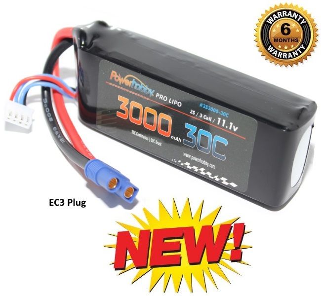 Powerhobby 3S 11.1V 3000mAh 30C Lipo Battery Pack w EC3 Connector – Key ...